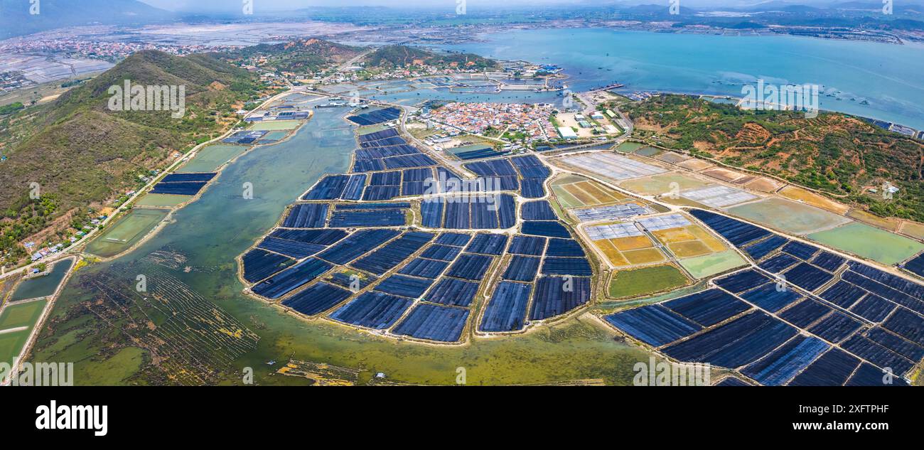 Aerial view of Hon Khoi Salt Fields, in Khanh Hoa, Vietnam Stock Photo ...