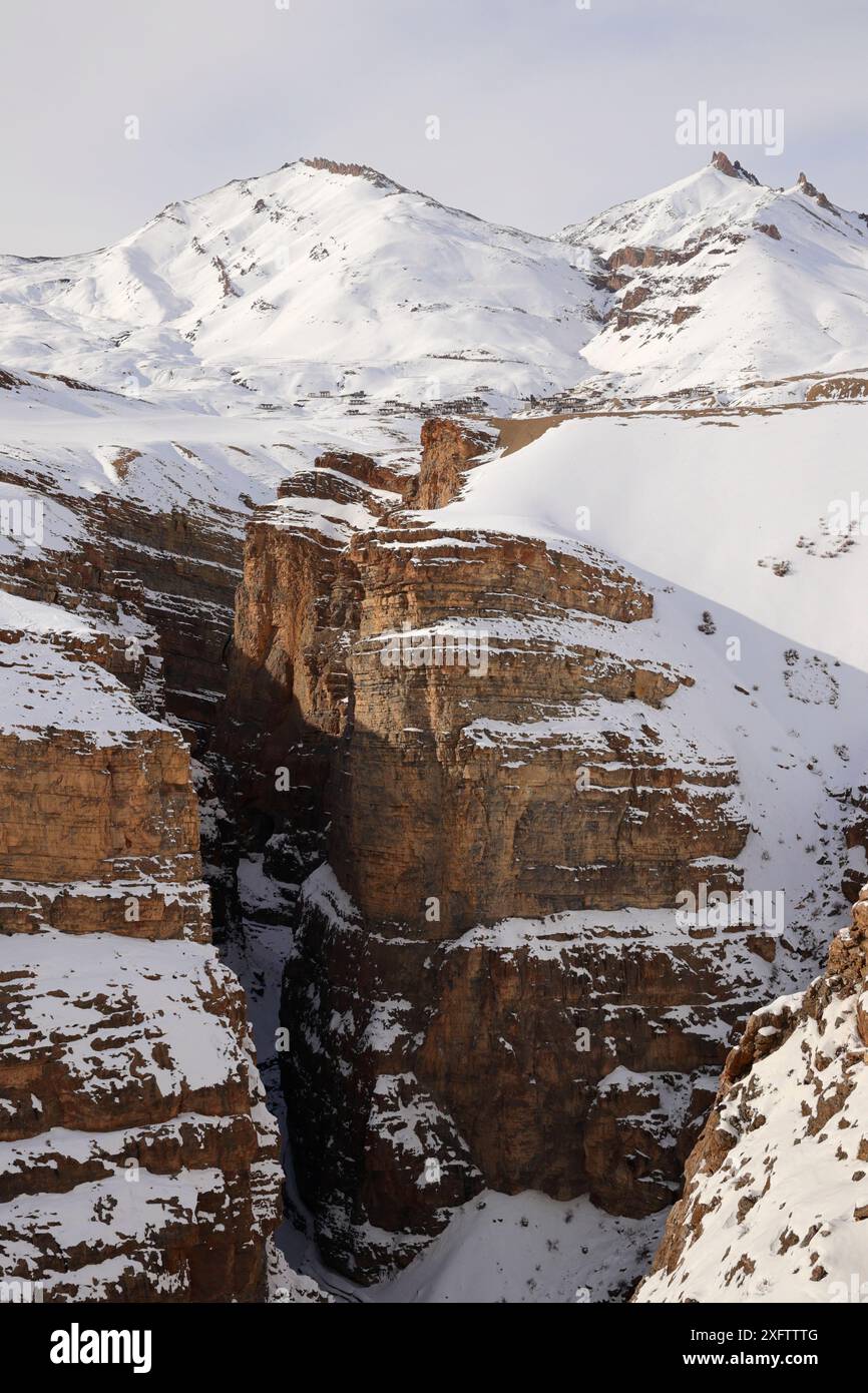 Deep Chicham canyon with snow, Spiti valley, Cold Desert Biosphere ...
