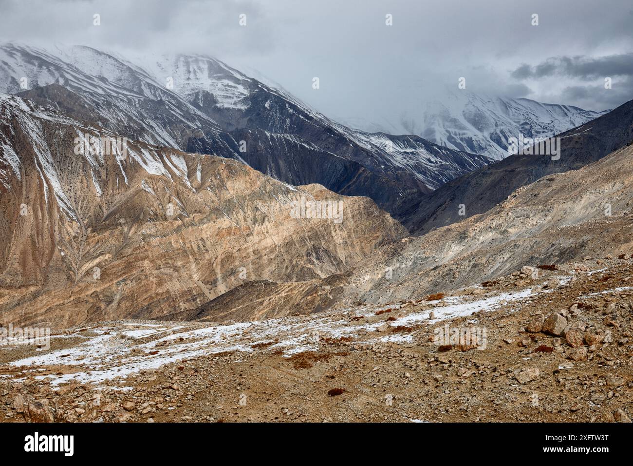 Mountain ranges with snow seen from around Nako village, in Hangrang ...