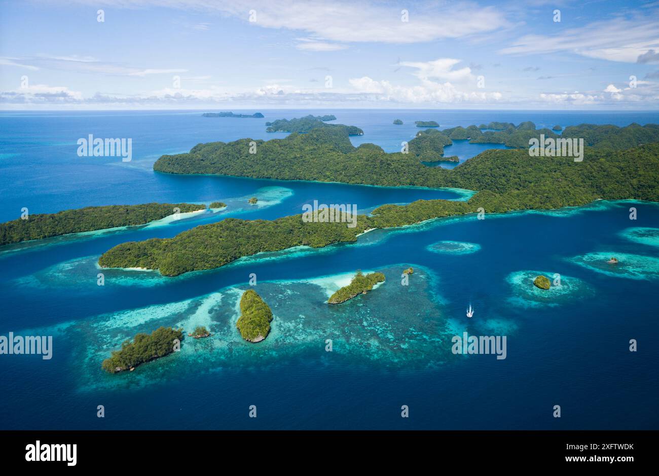 Aerial view of tropical islands of Palau surrounded by sea Stock Photo ...