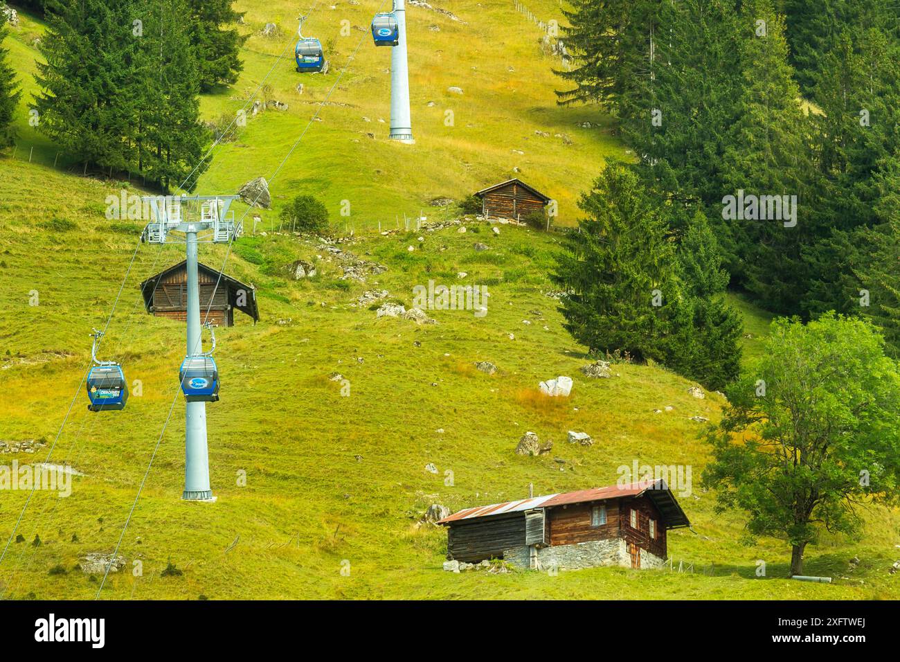 Kandersteg, Switzerland - October 17, 2019: Cable car cabin to lake ...