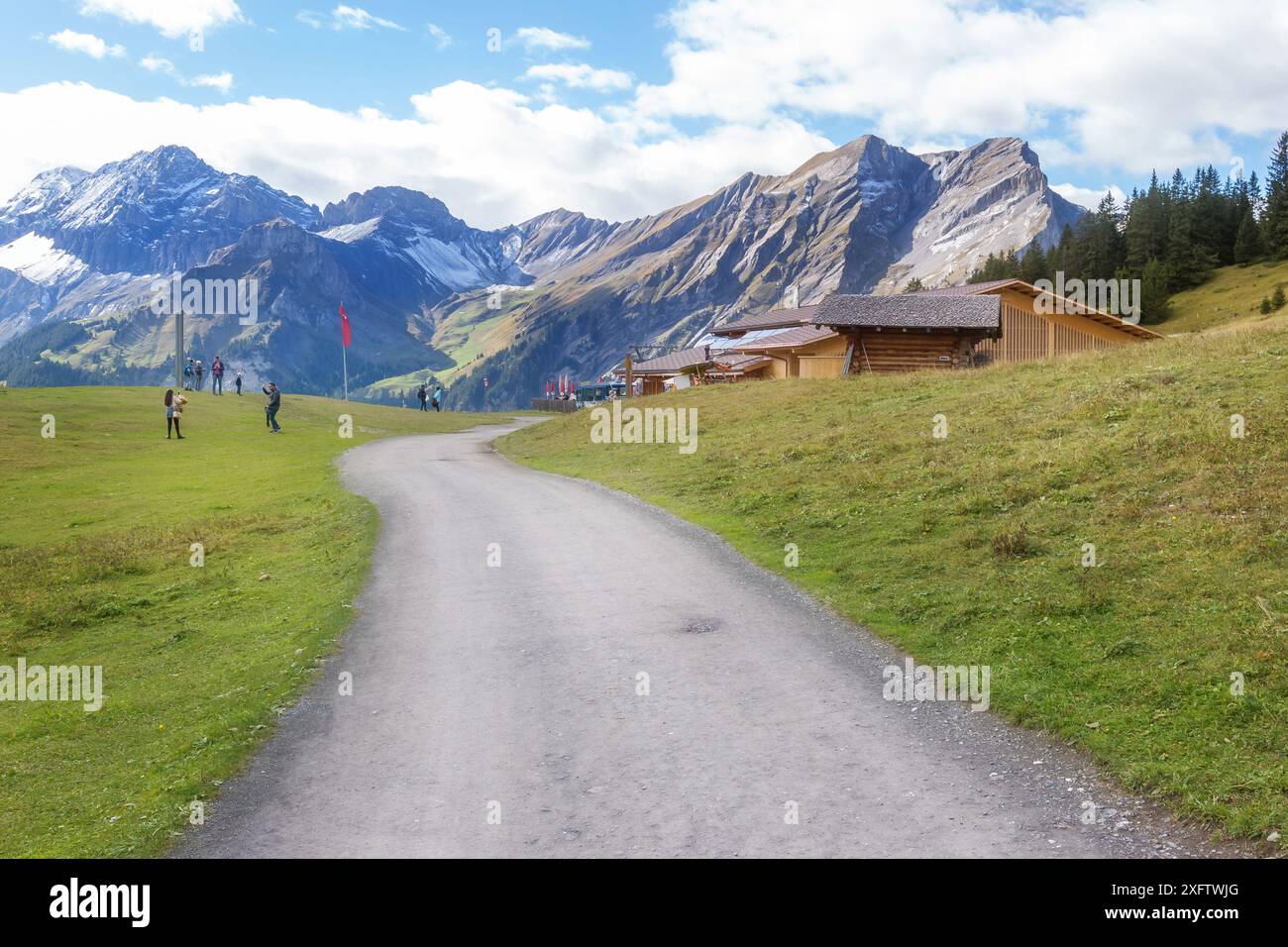 Kandersteg, Switzerland - October 17, 2019: Cable car lift station to ...