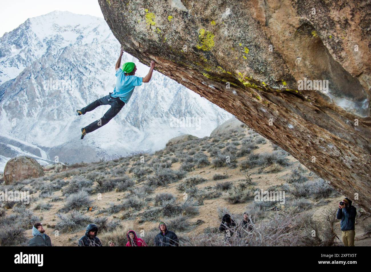 Man climbing boulder,Â Buttermilks, California, USA Stock Photo - Alamy