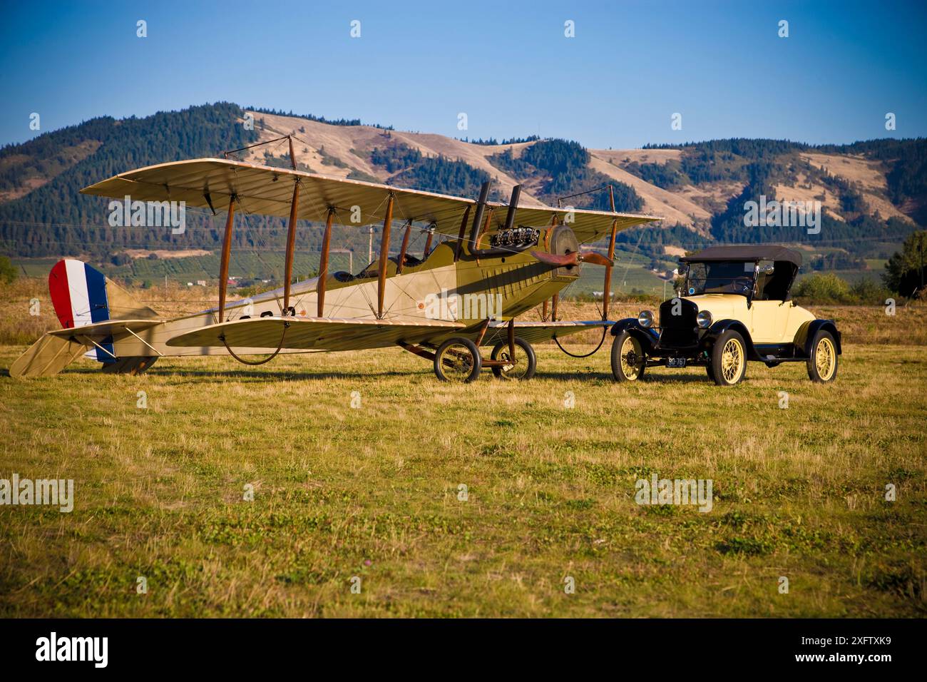 Antique plane and car in Hood River Oregon Stock Photo - Alamy