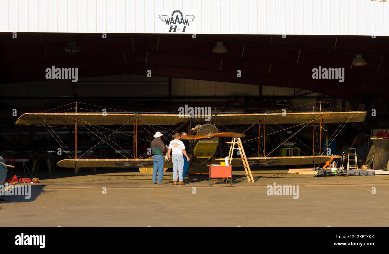Pilot works on antique plane in Hood River, Oregon Stock Photo - Alamy