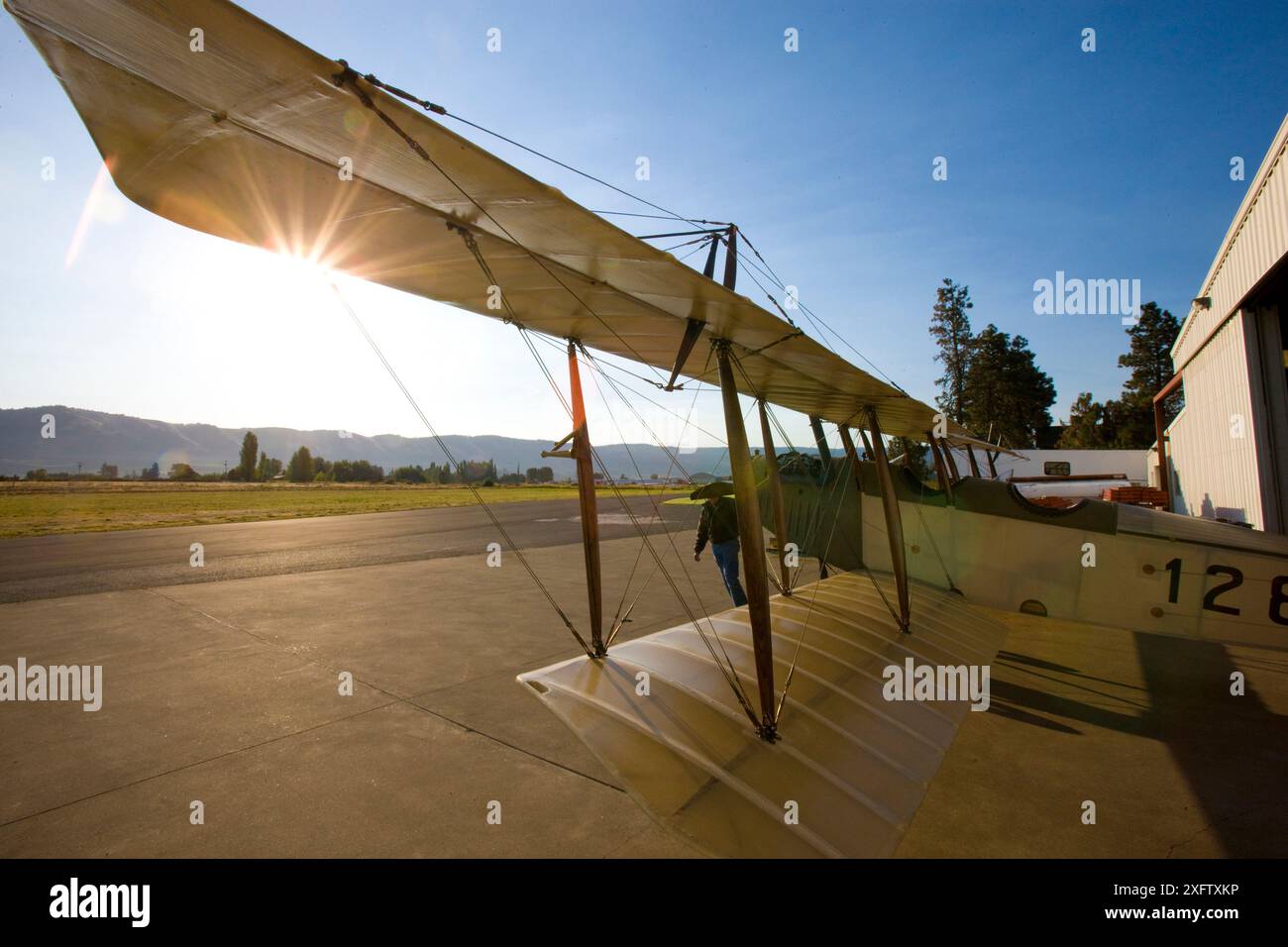 Antique plane gets ready for flight in Hood River, Oregon Stock Photo ...