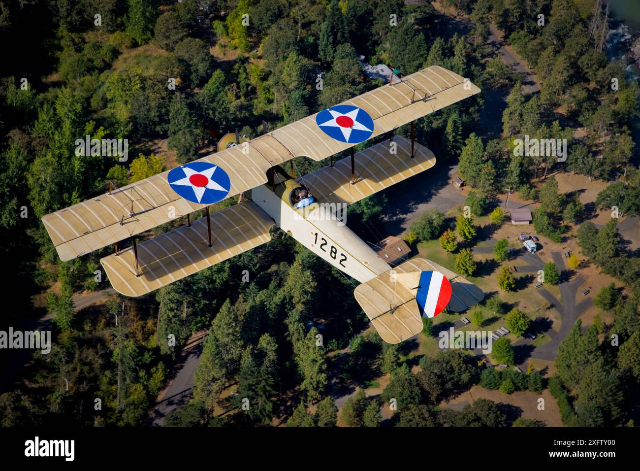 Curtiss Jenny flying over Hood River Valley, Oregon Stock Photo - Alamy