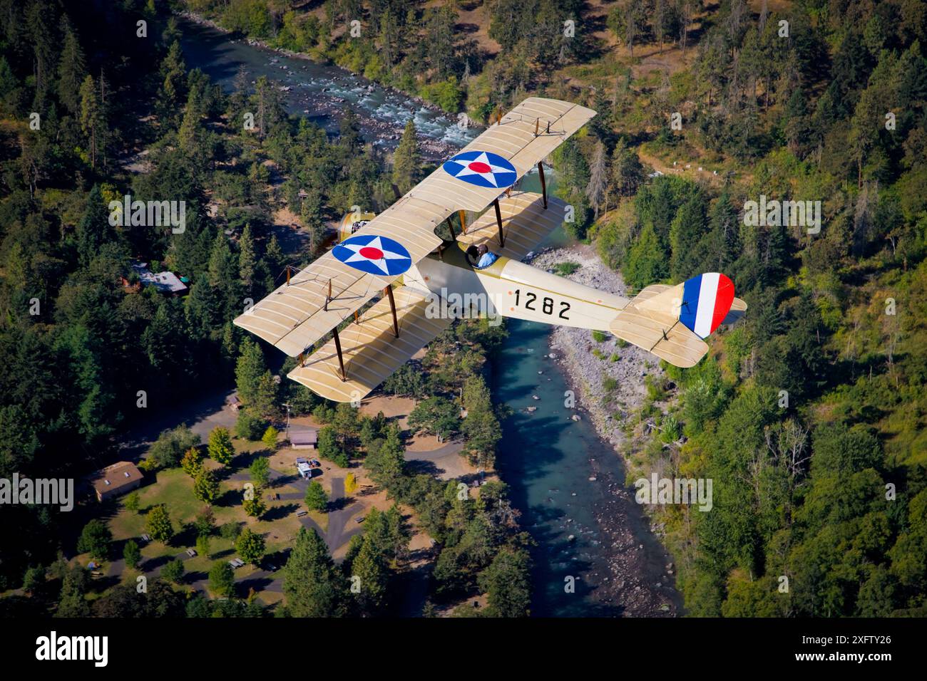 Curtiss Jenny flying over Hood River Valley, Oregon Stock Photo - Alamy
