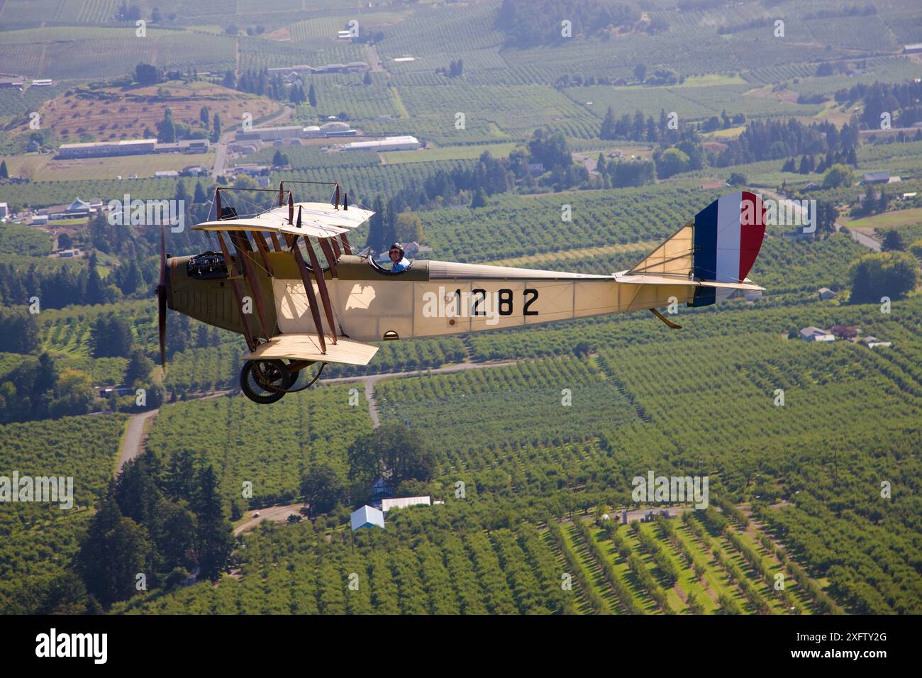 Curtiss Jenny flying over Hood River Valley, Oregon Stock Photo - Alamy