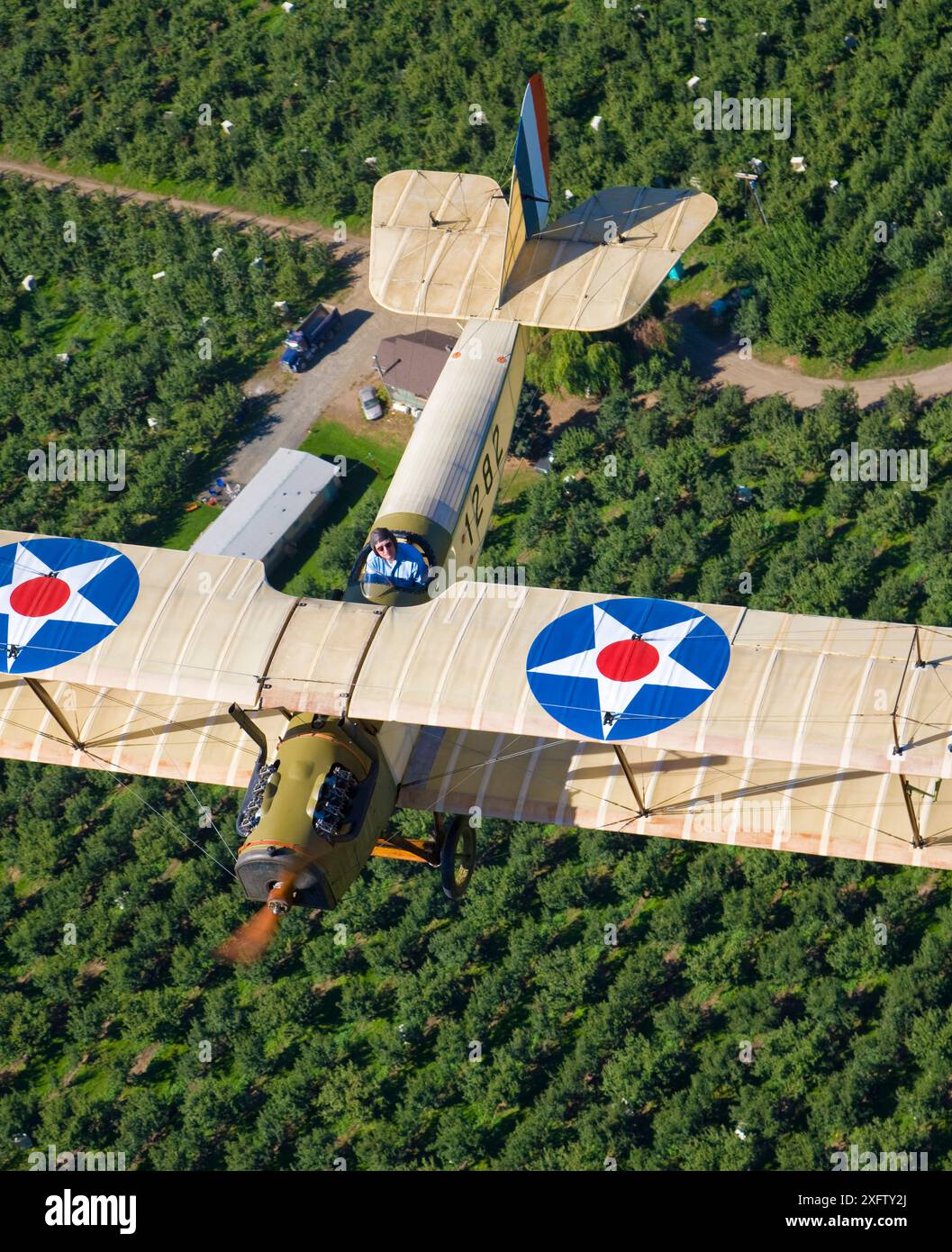 Curtiss Jenny flying over Hood River Valley, Oregon Stock Photo - Alamy