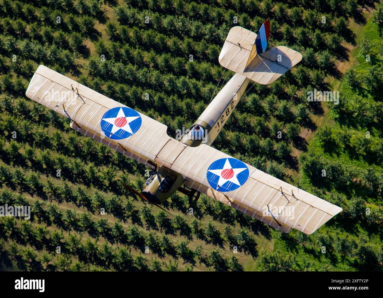 Curtiss Jenny flying over Hood River Valley, Oregon Stock Photo - Alamy