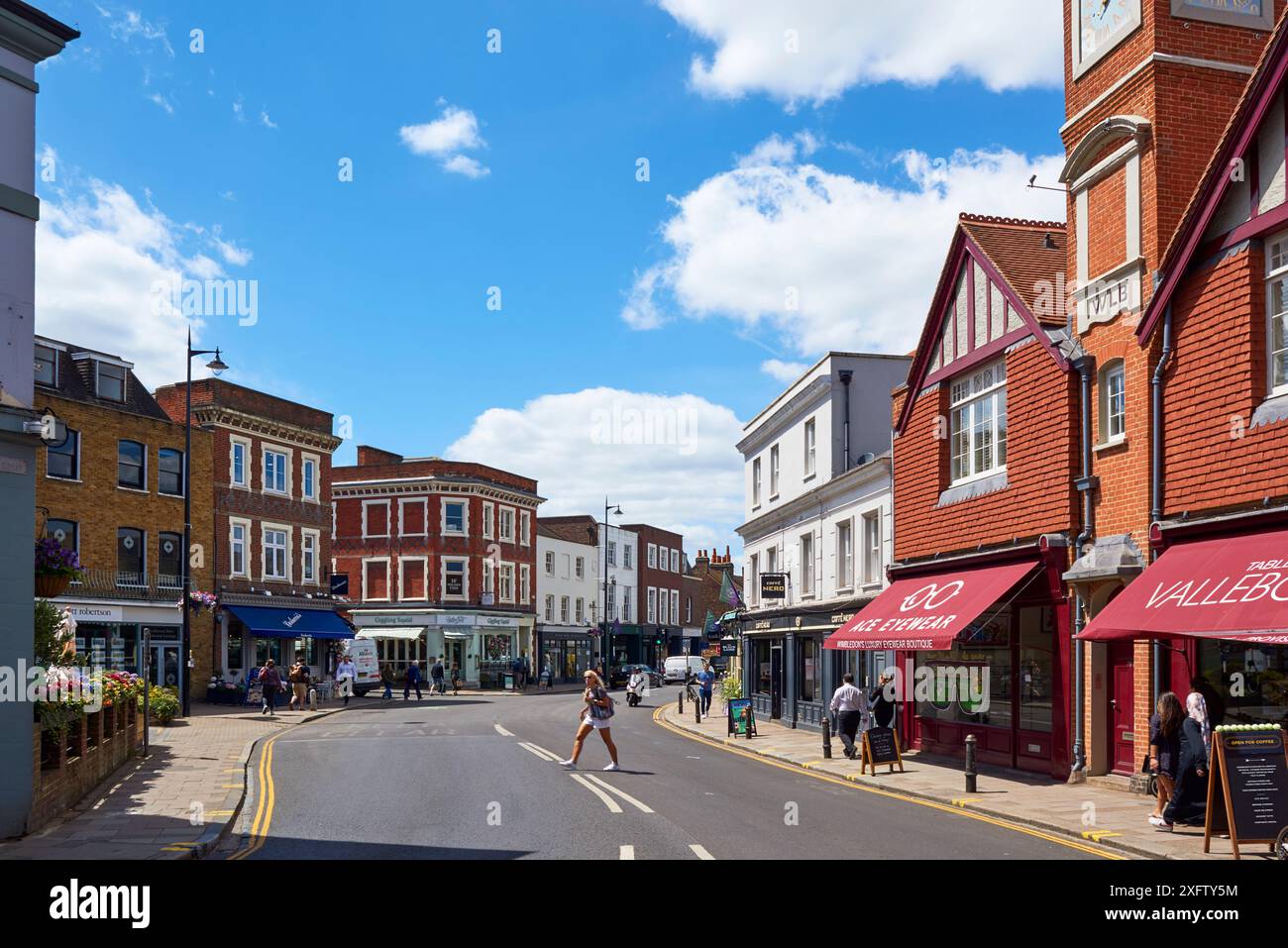 The High Street at Wimbledon Village, Greater London, UK, in summertime ...