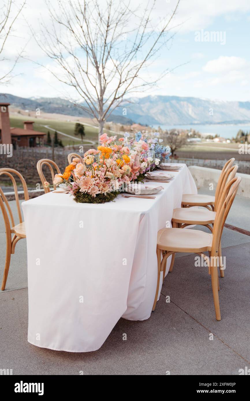 Beautiful wedding setup floral arrangements hi-res stock photography ...