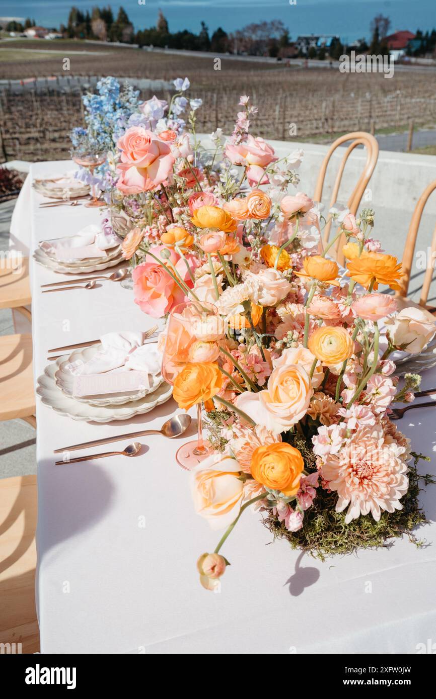 Beautiful wedding setup floral arrangements hi-res stock photography ...