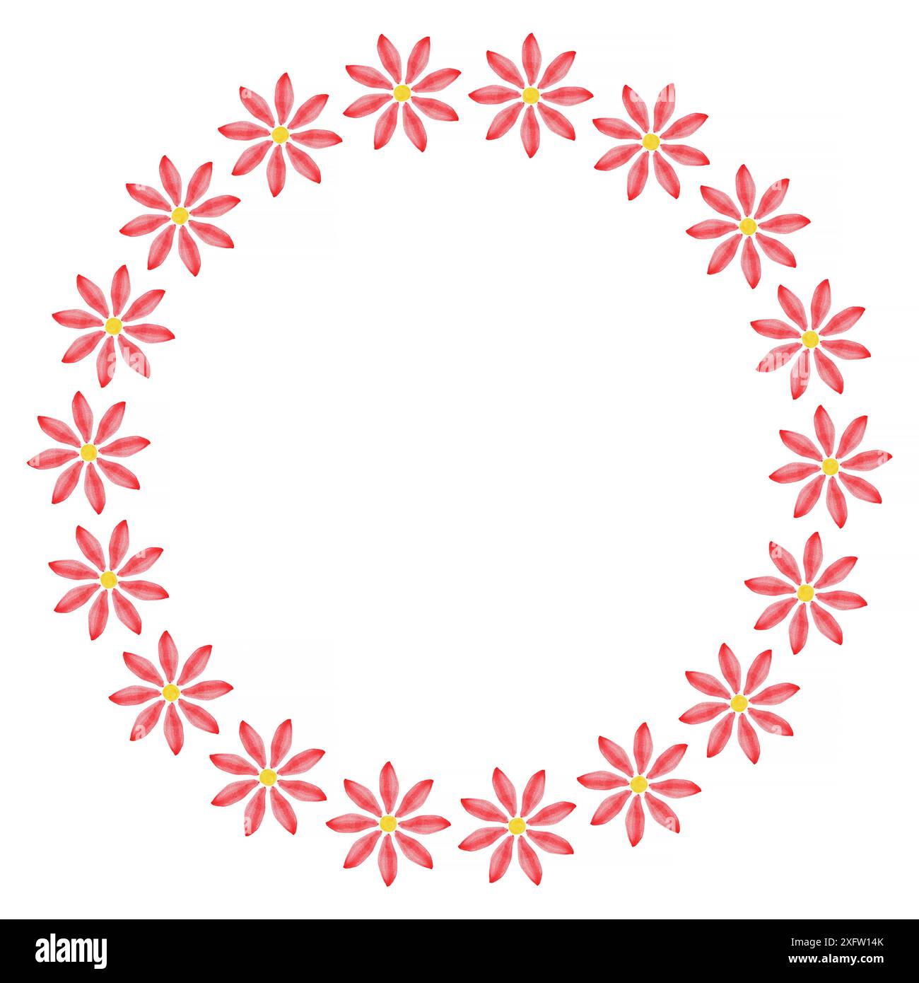 round frame made of red with yellow flowers over white background Stock ...