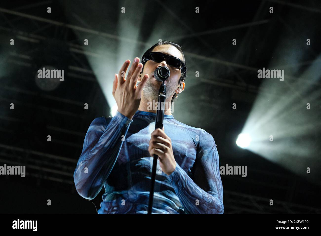 Italian singer Mahmood performs in concert with his “Tour 2024” during ...
