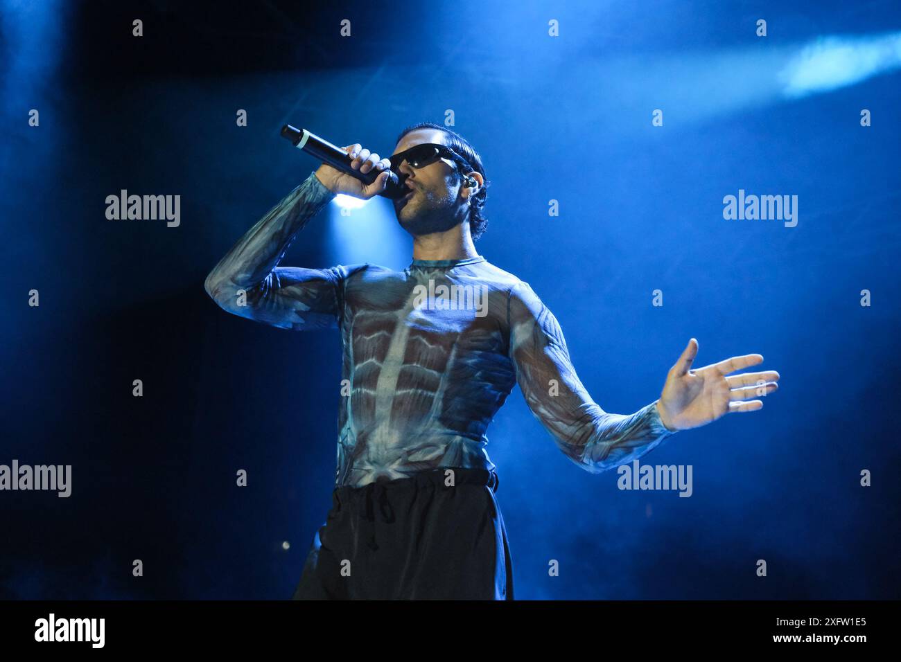 Italian singer Mahmood performs in concert with his “Tour 2024” during ...