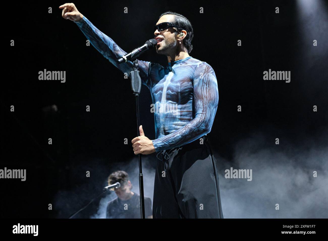 Italian singer Mahmood performs in concert with his “Tour 2024” during ...