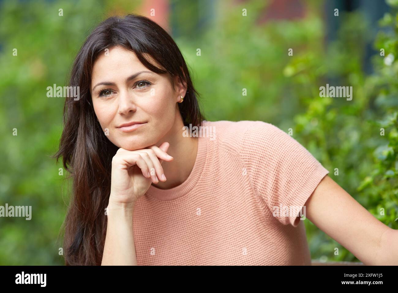 35 year old woman in a park. Donostia. San Sebastian. Gipuzkoa. Basque ...