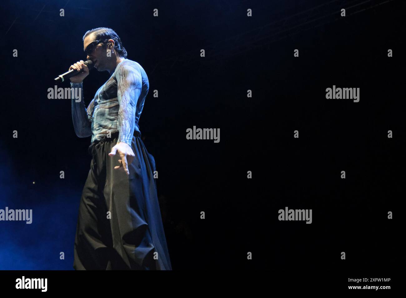 Italian singer Mahmood performs in concert with his “Tour 2024” during ...