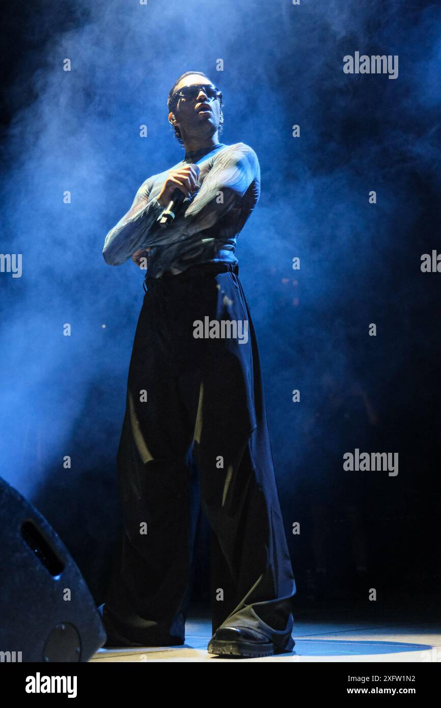 Italian singer Mahmood performs in concert with his “Tour 2024” during ...