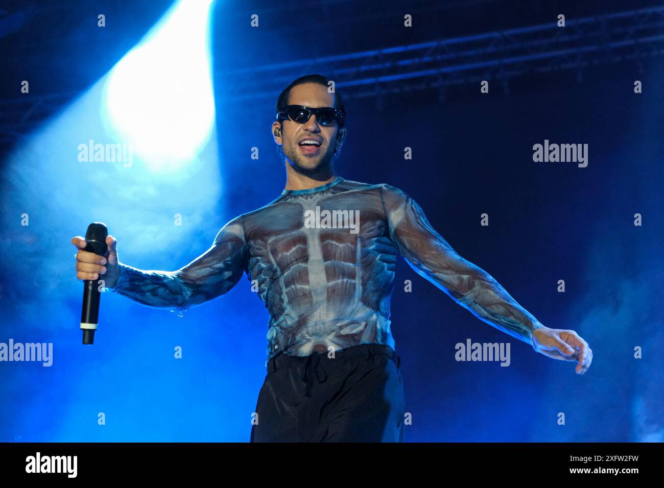 Italian singer Mahmood performs in concert with his “Tour 2024” during ...