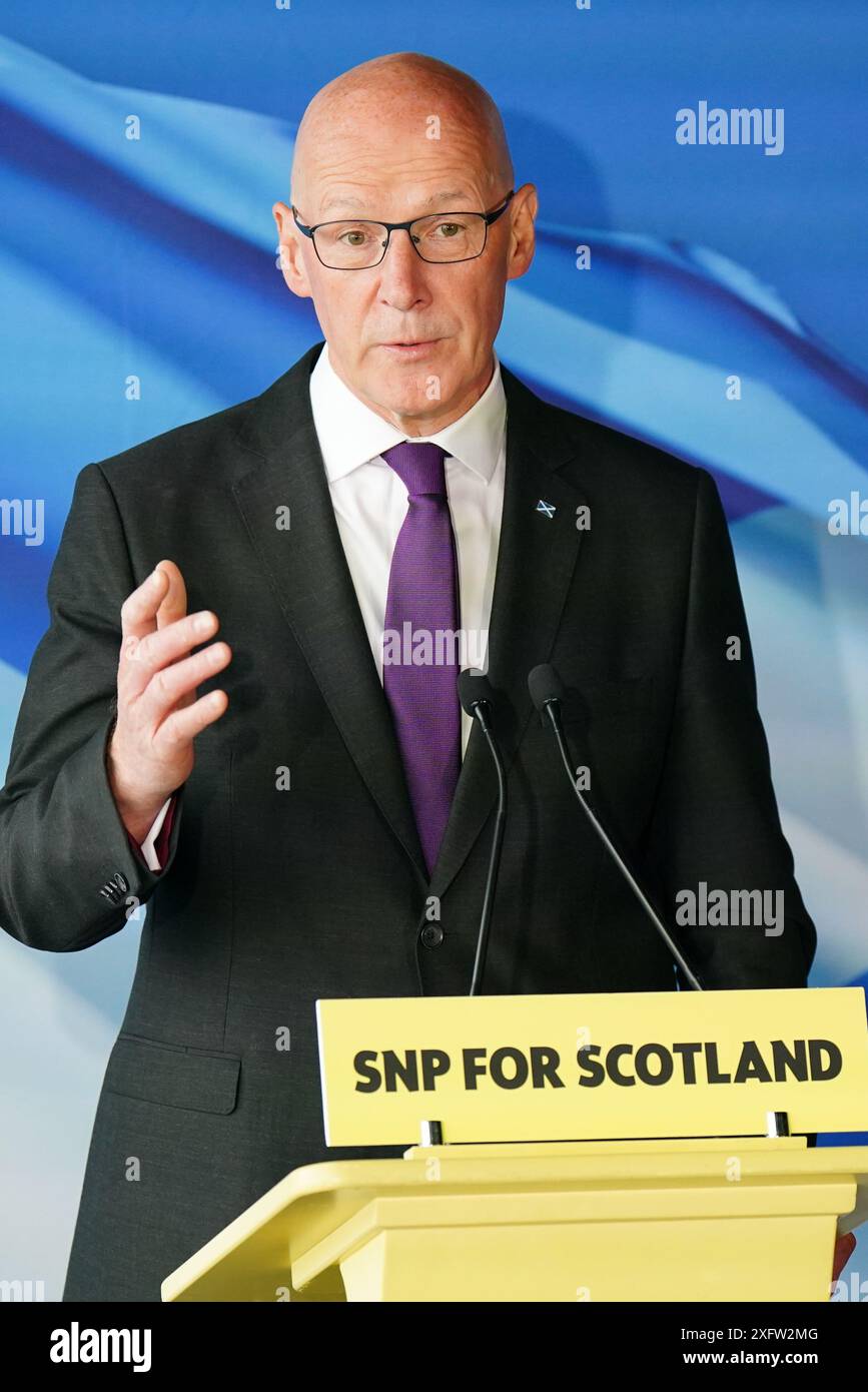 Scottish First Minister John Swinney speaking to the media at The Port ...