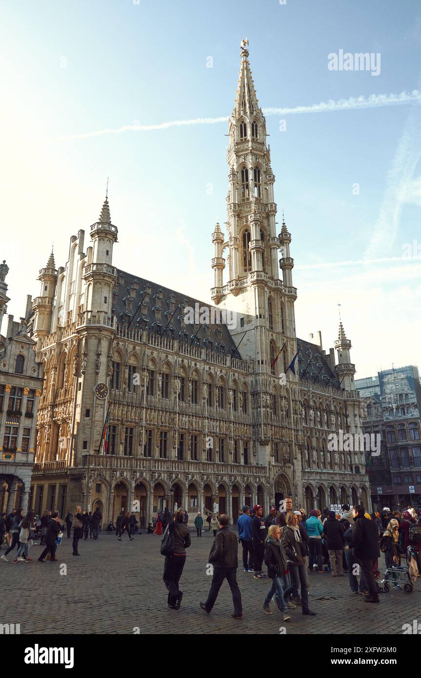 28-10-2014 Brussels, Belgium - The stunning Brussels Town Hall with its towering architecture ...