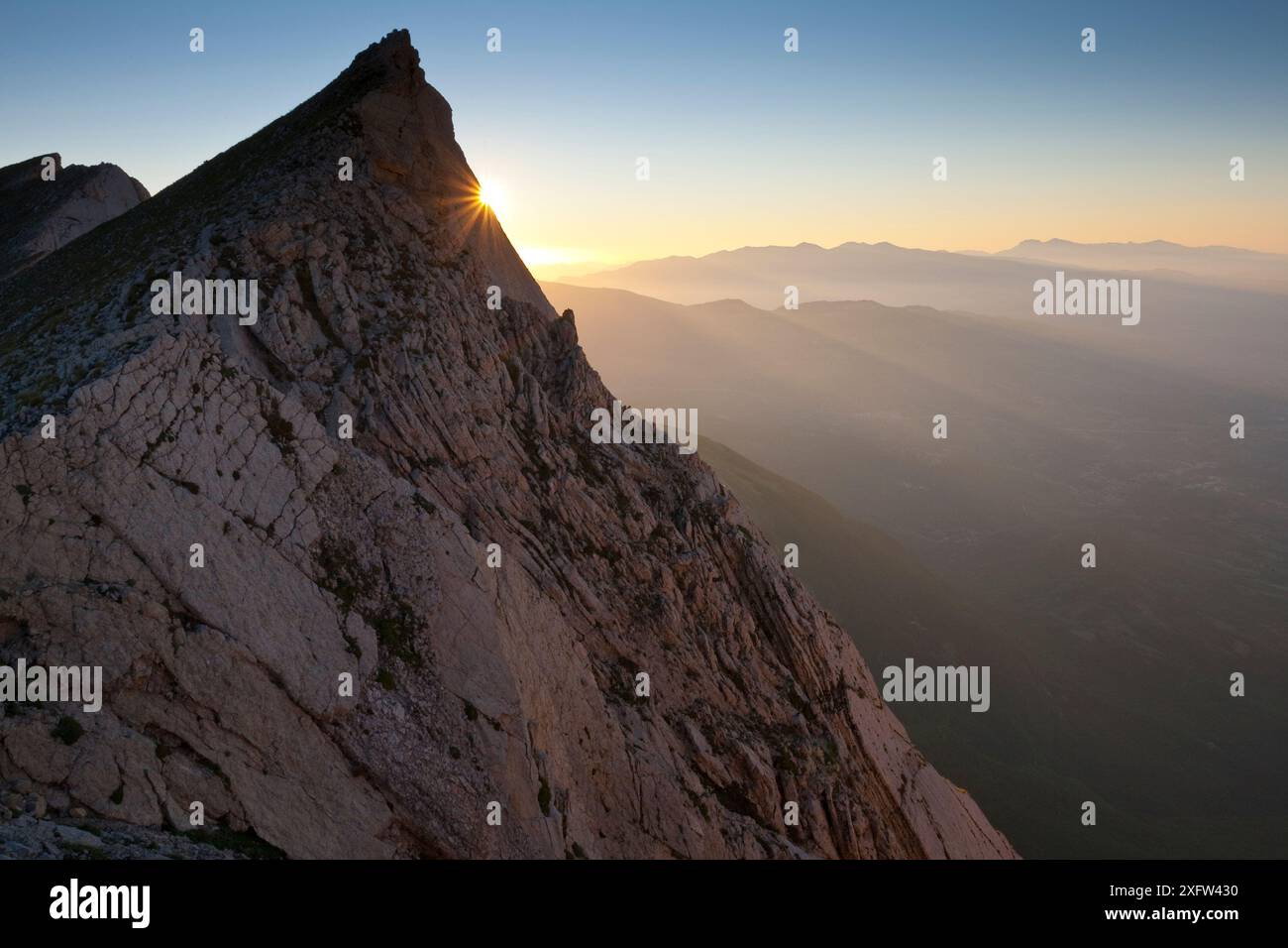 Last rays of sun on northern slope of Mount Camicia in the Gran Sasso ...