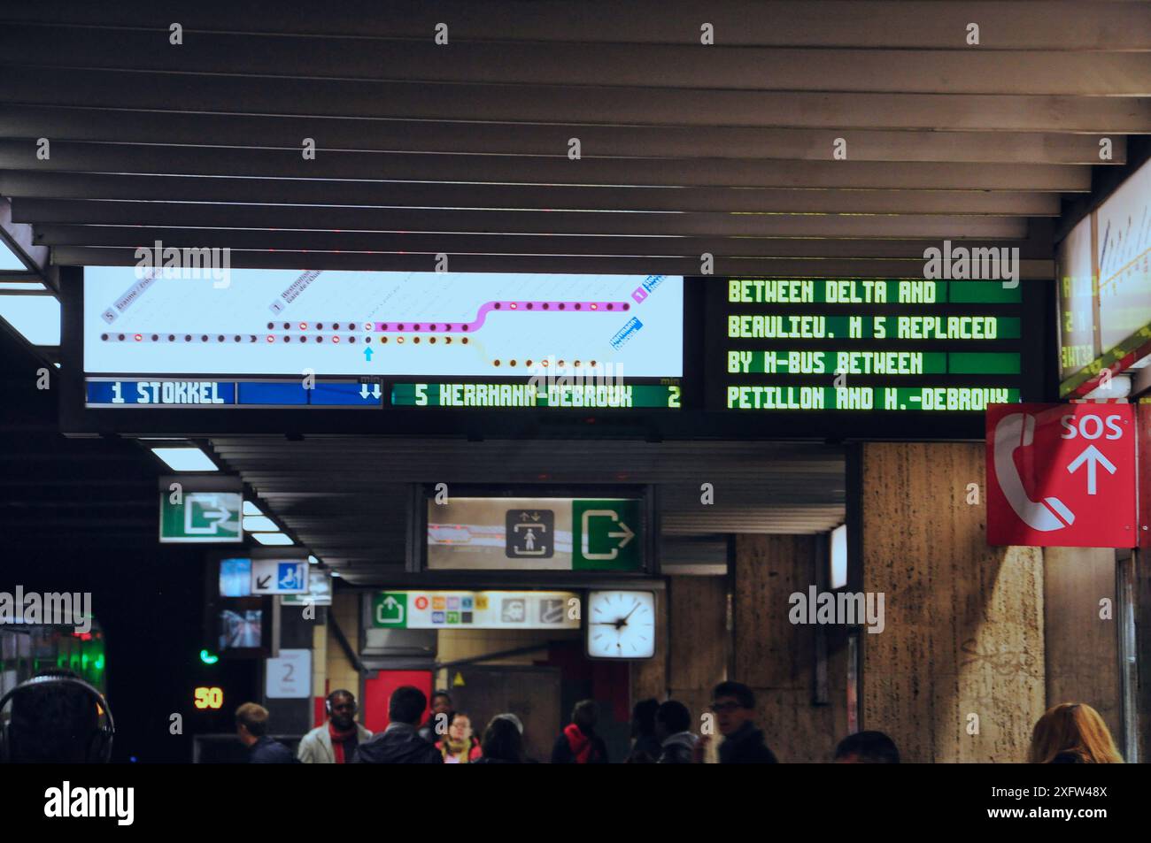 30-10-2014 Brussels, Belgium - Inside the Brussels metro, a map ...