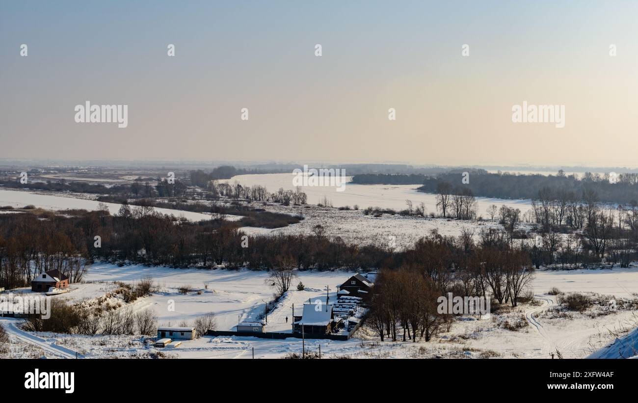 View of Kama River from town of Yelabuga, Republic of Tatarstan, Russia ...