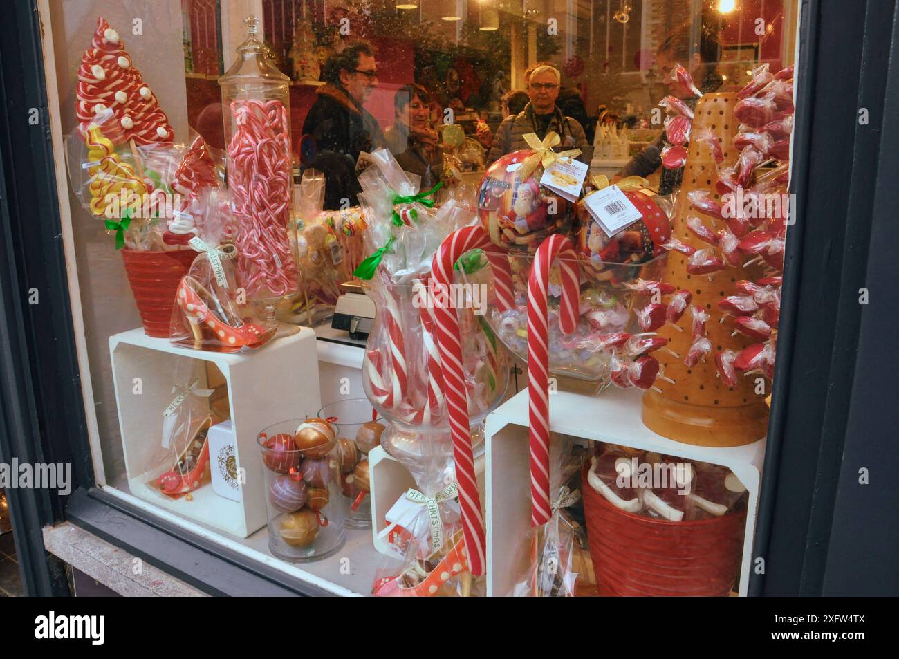 30-10-2014 Brussels, Belgium - A candy store window displaying an array ...