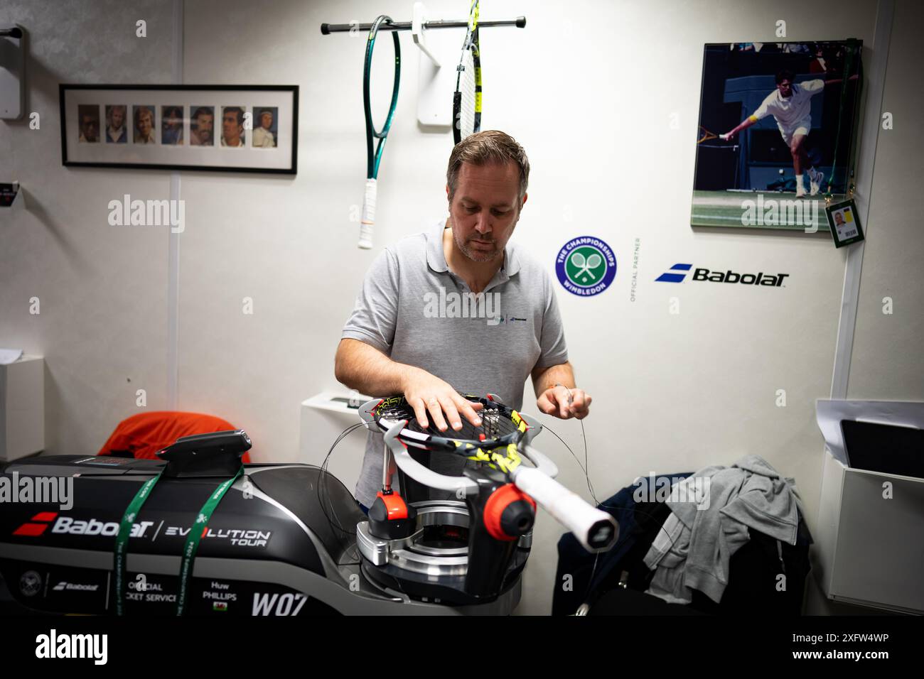 Huw Phillips, Racket Stringer at Wimbledon on day five of the 2024 ...