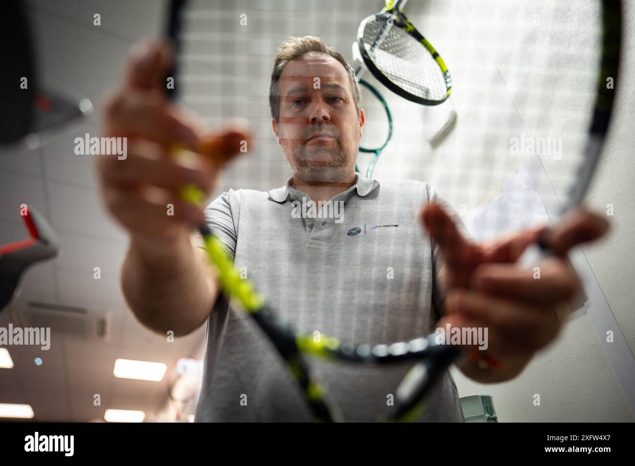 Huw Phillips, Racket Stringer at Wimbledon on day five of the 2024 ...