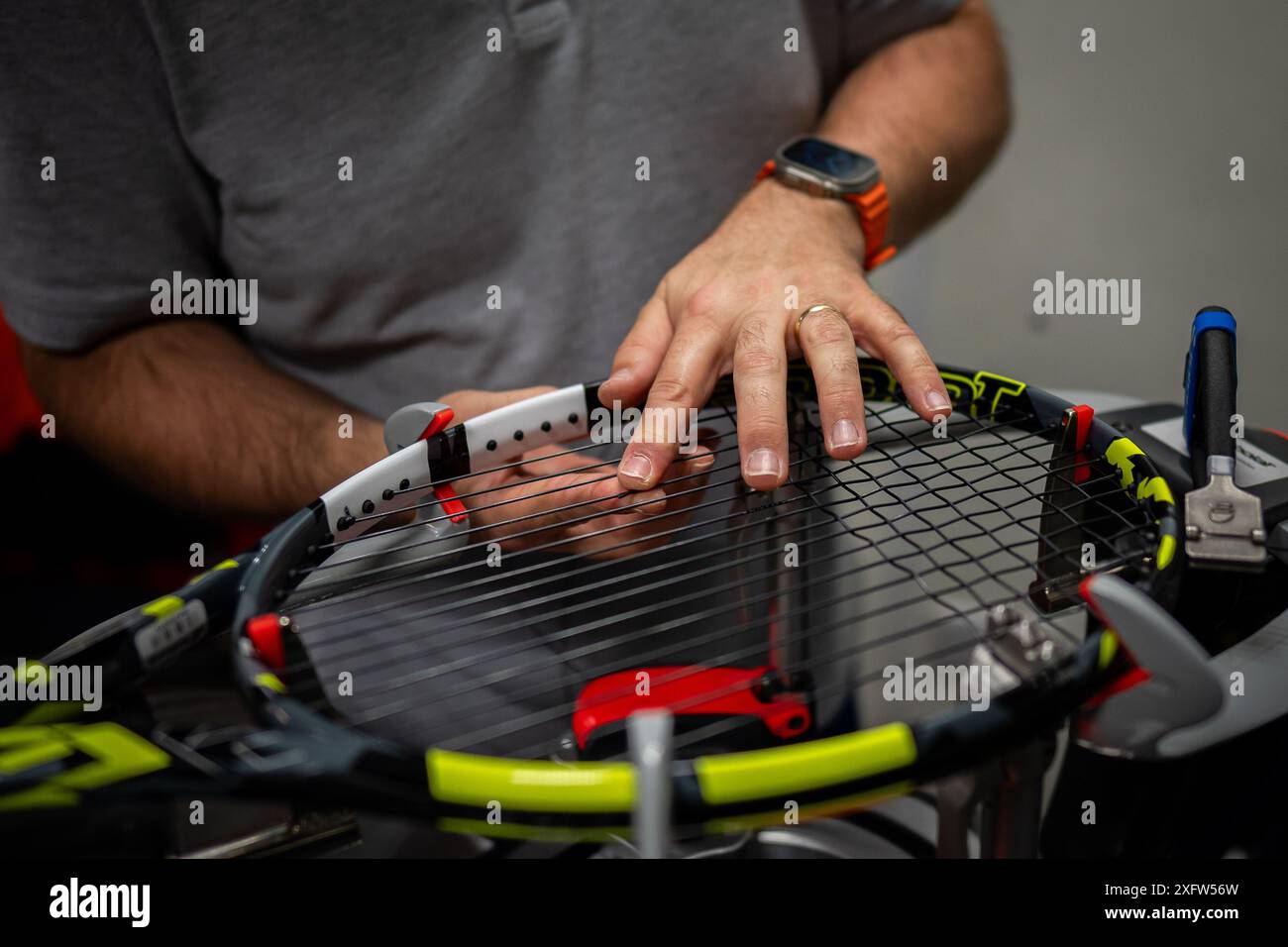 Huw Phillips, Racket Stringer at Wimbledon on day five of the 2024 ...