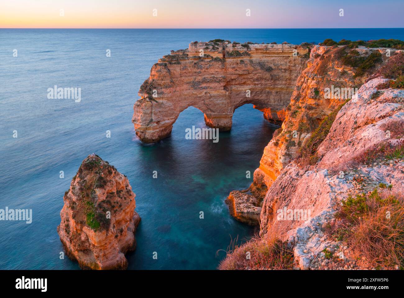 Sea arches on Praia da Marinha beach, Algarve, Portugal, Atlantic Ocean ...