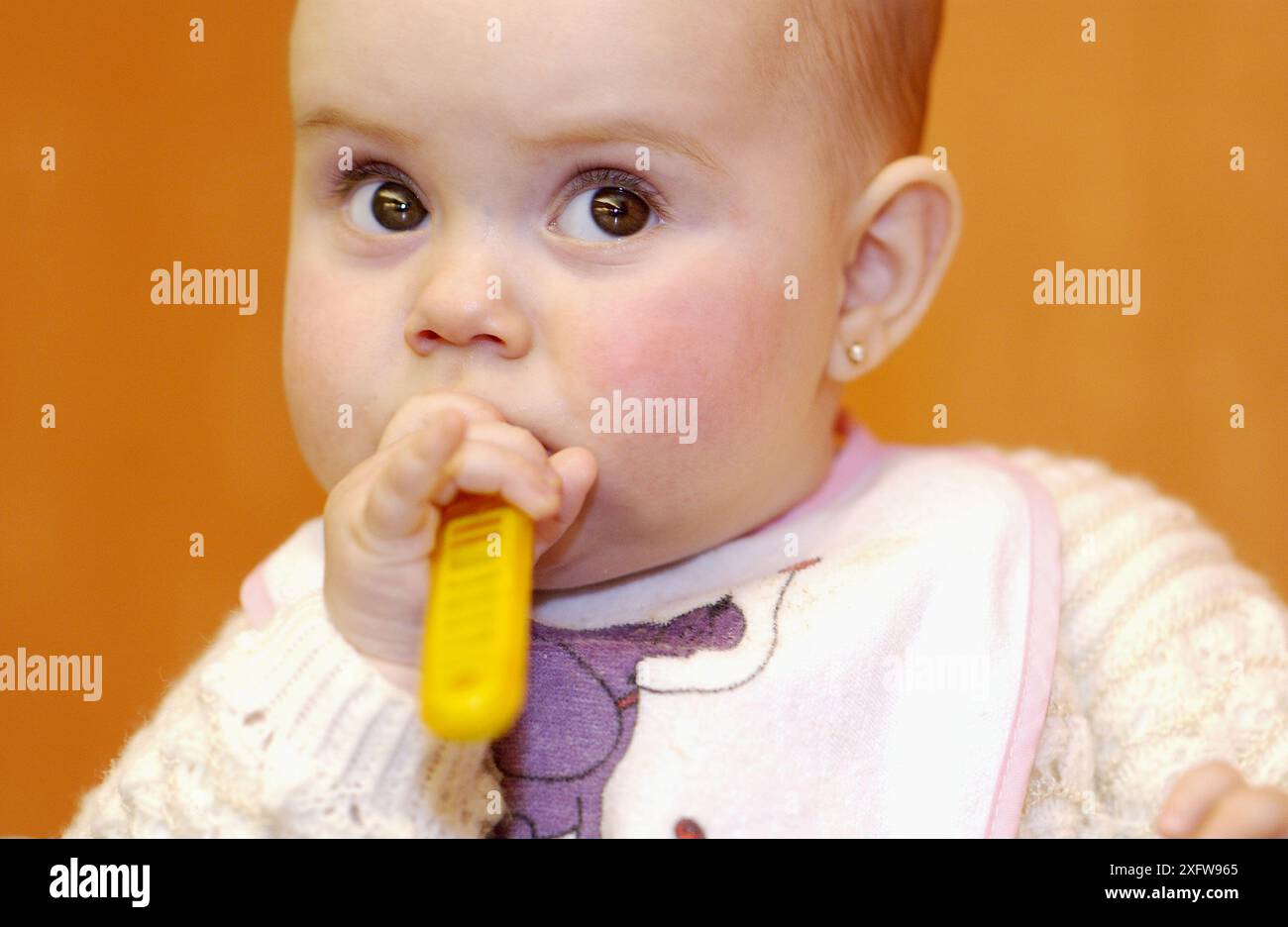 Six months old baby eating Stock Photo - Alamy