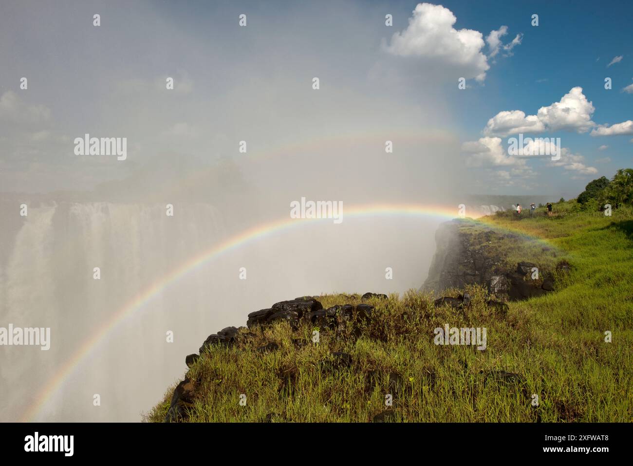 Victoria Falls/ Mosi-oa-Tunya with rainbow and dense mist, Main Falls ...