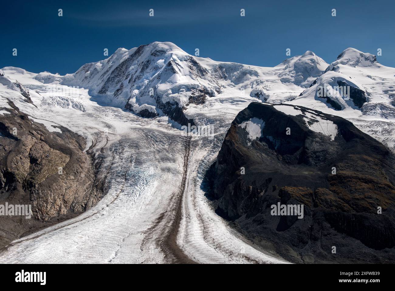 The Gorner Glacier with the Briethorn in cloud, Valais, Switzerland ...