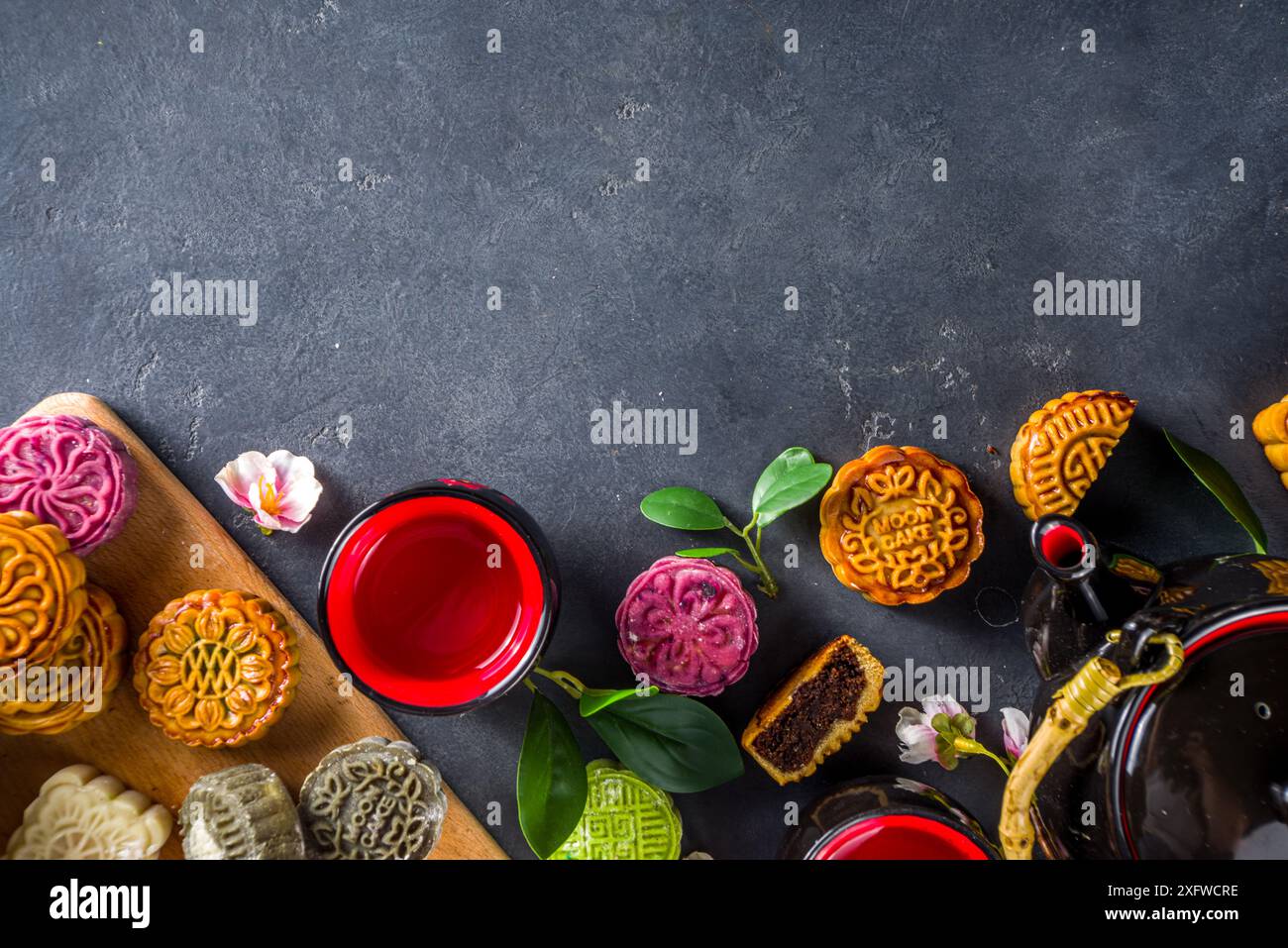 Traditional Chinese sweet dessert. Homemade Chinese snow skin and baked mooncakes, Chinese Mid ...