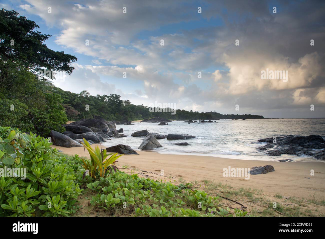 Beaches along the coast of the Bay of Angotil. Scattered eroded rocks ...