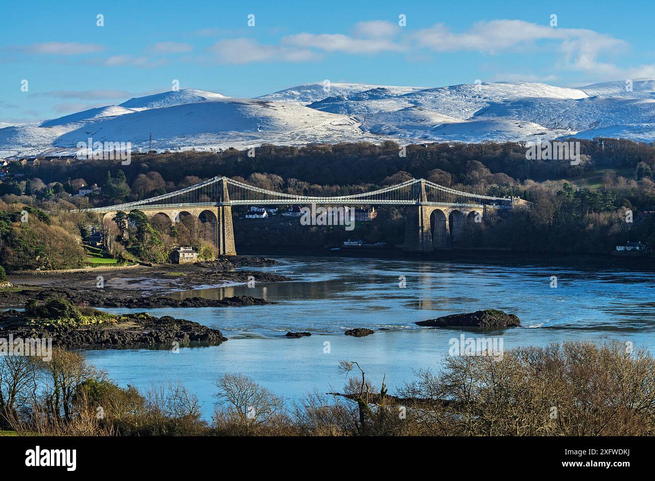 Menai Suspension Bridge, designed by Thomas Telford, viewed from ...