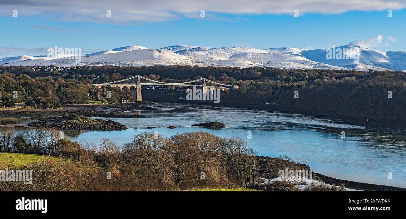 Menai Suspension Bridge, designed by Thomas Telford, viewed from ...