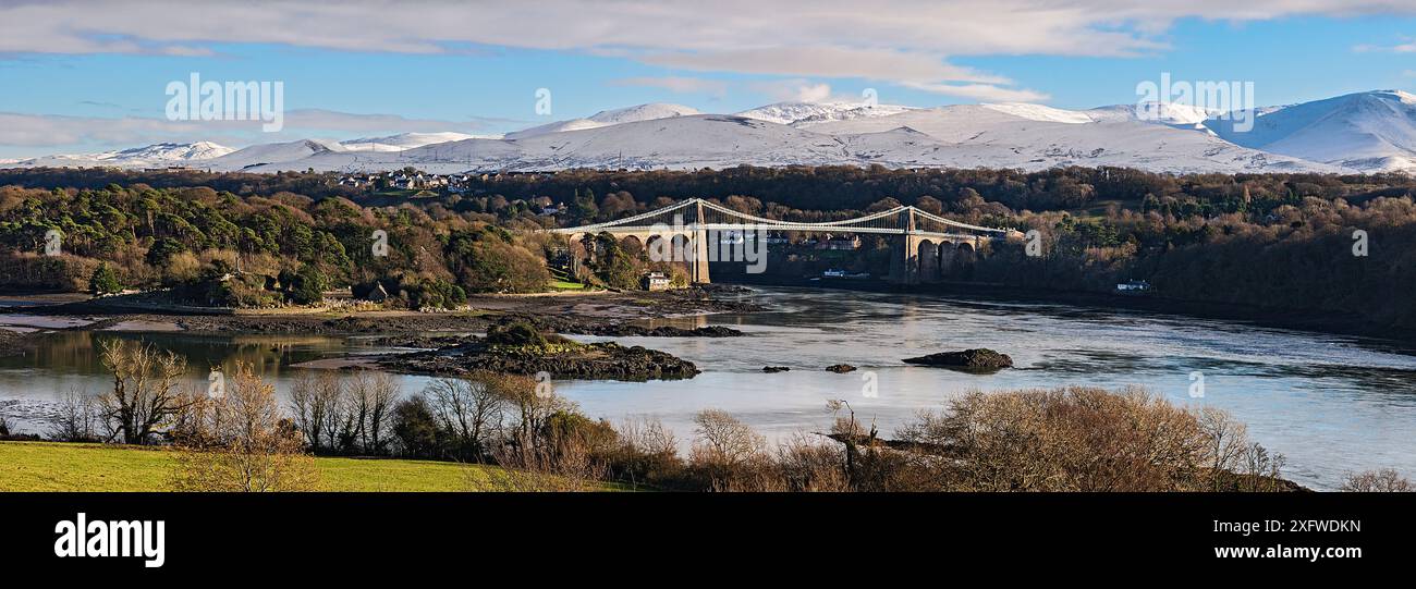 Menai Suspension Bridge, designed by Thomas Telford, viewed from ...