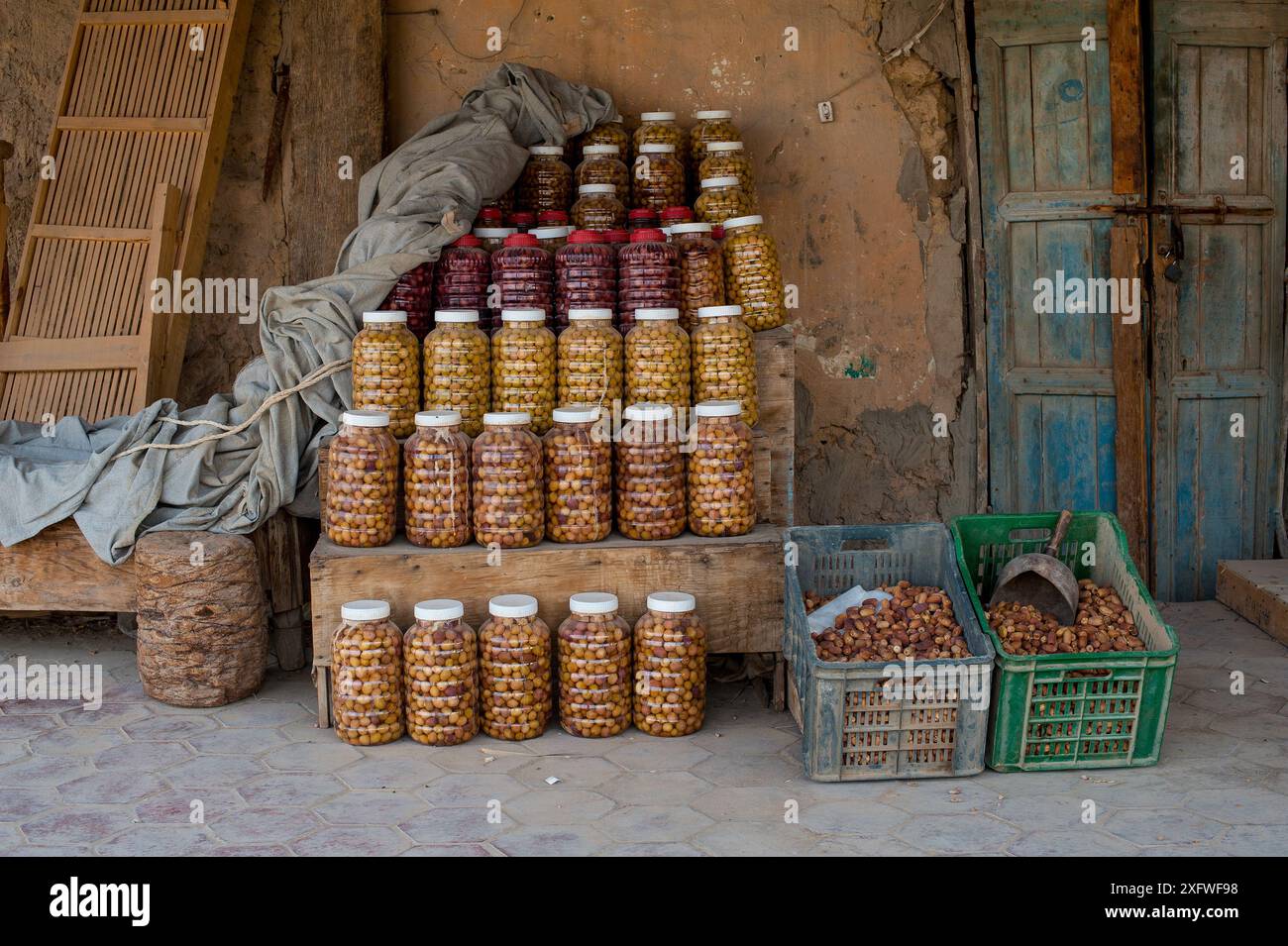 Local dates on display outside a shop in the Egyptian oasis town of ...