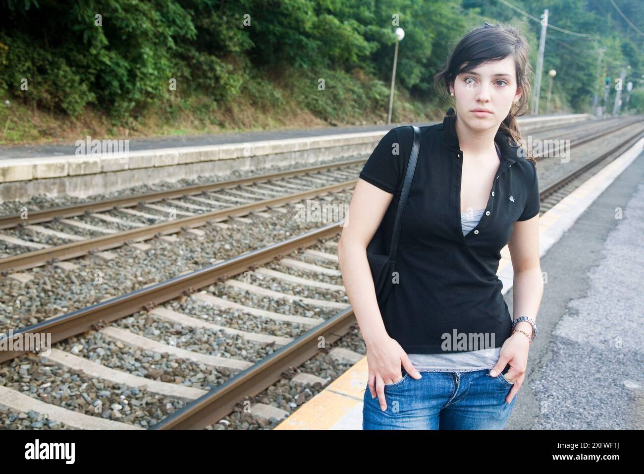18 Year Old Girl At Train Station Legazpi Guipuzcoa Basque Country