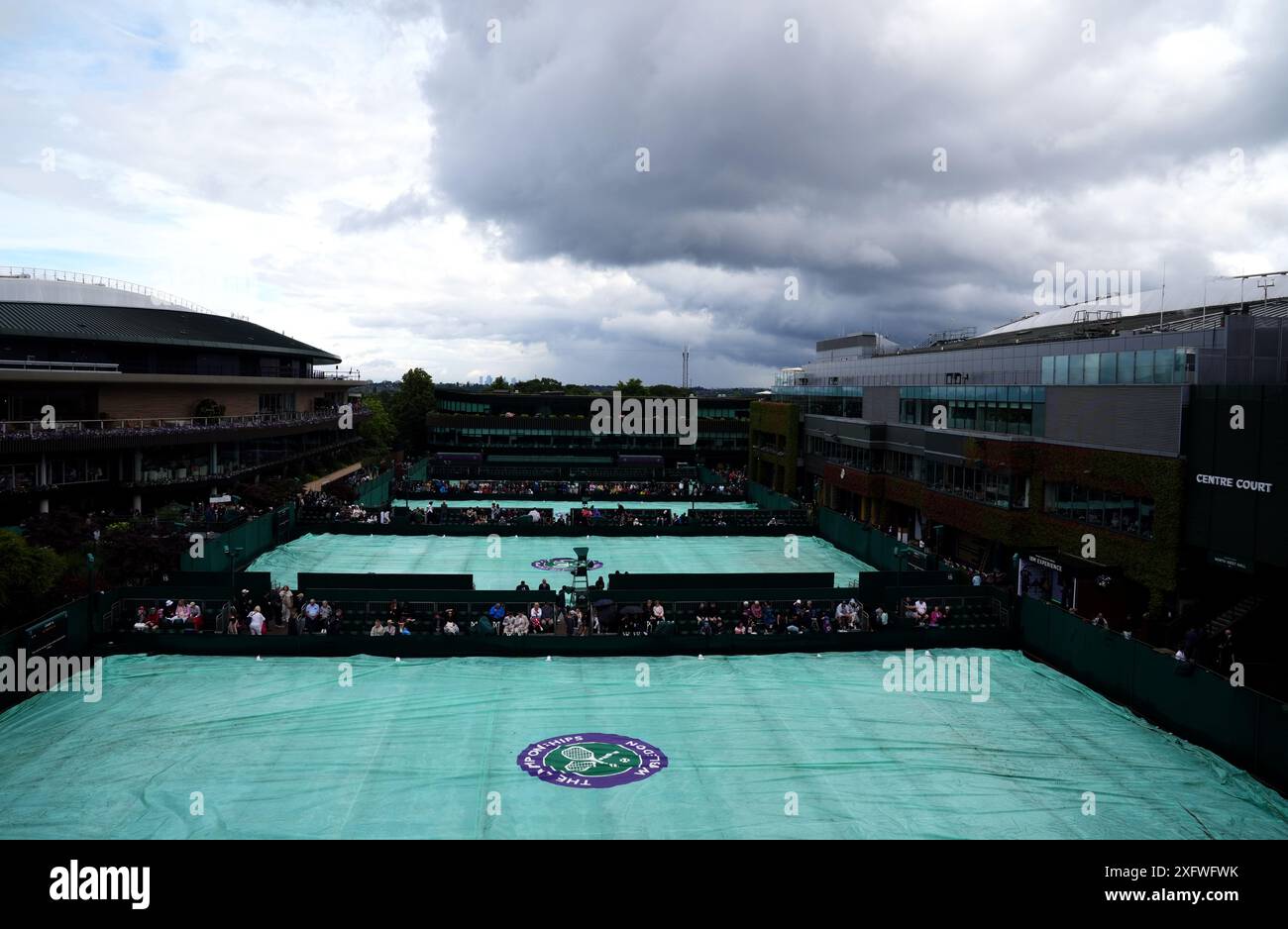 The outside courts under cover on day five of the 2024 Wimbledon ...