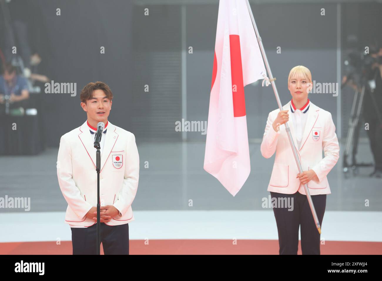 Tokyo, Japan. 5th July, 2024. (L to R) Shigeyuki Nakarai/Shigekix, Misaki Emura (JPN) Olympic ...