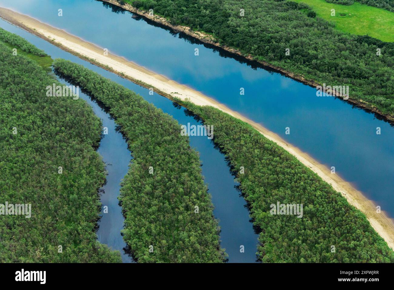 Aerial view of Pechora River Delta, Nenets Autonomous Okrug, Arctic ...