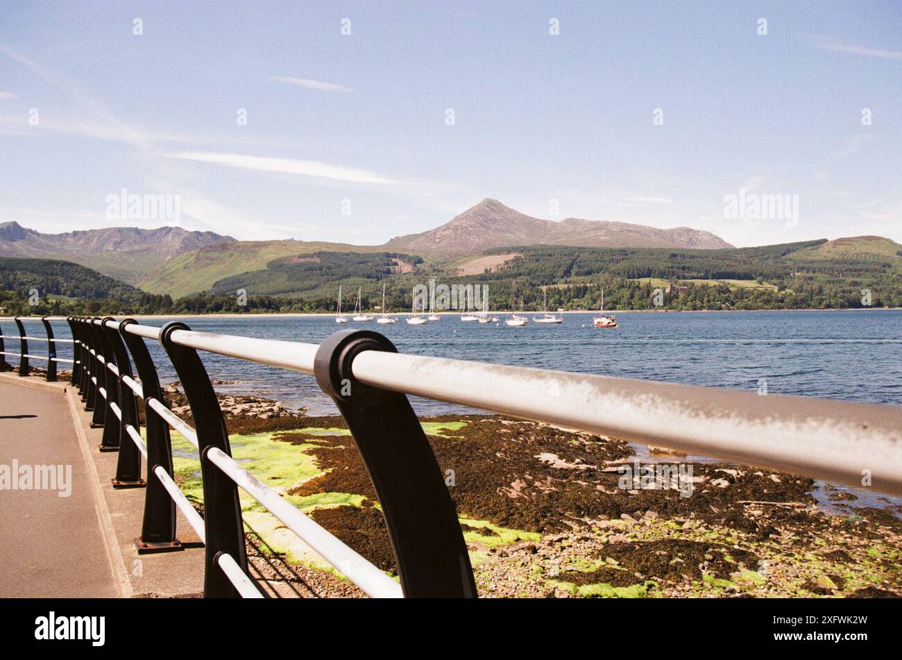 Brodick Bay looking over the beach and sea to Goatfell, Isle Of Arran ...